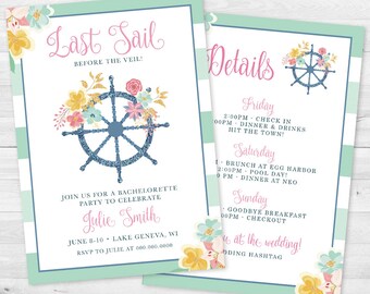 4Pc Nautical Bachelorette Party Captain Hat Veil Cruise Bridal