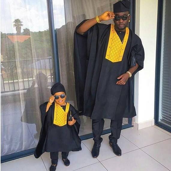 4 Pcs Black African Mens Agbada/Ankara Men's Agbada
