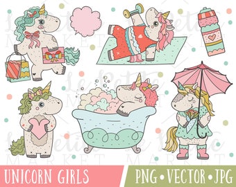 Whimsical Unicorn Illustration Set Cute Unicorn Clip Art Set
