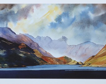 The Cuillin Ridge on the Isle of Skye. Line illustration