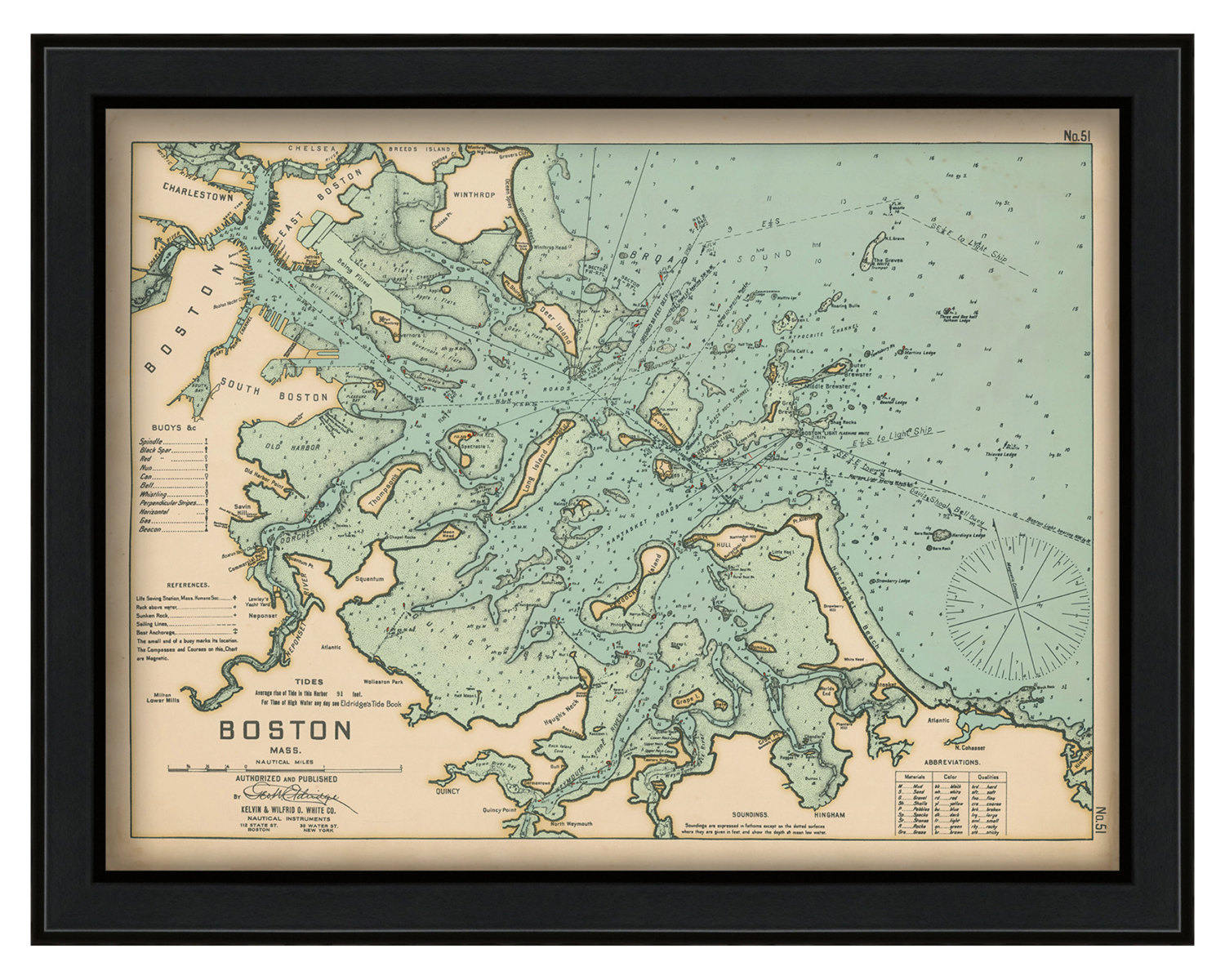 Boston Harbor Nautical Chart by George W. Eldridge 1901