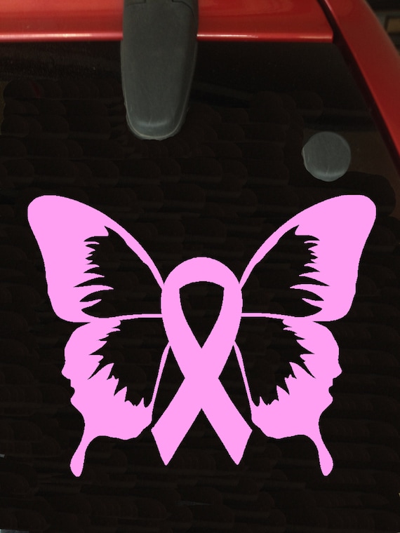 Pink Awareness Ribbon Butterfly Window Decal Breast Cancer