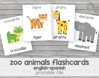 Printable kids zoo animals flashcards english