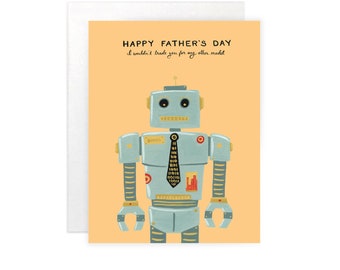 Robot Dad card Father's day card blank robot notecards