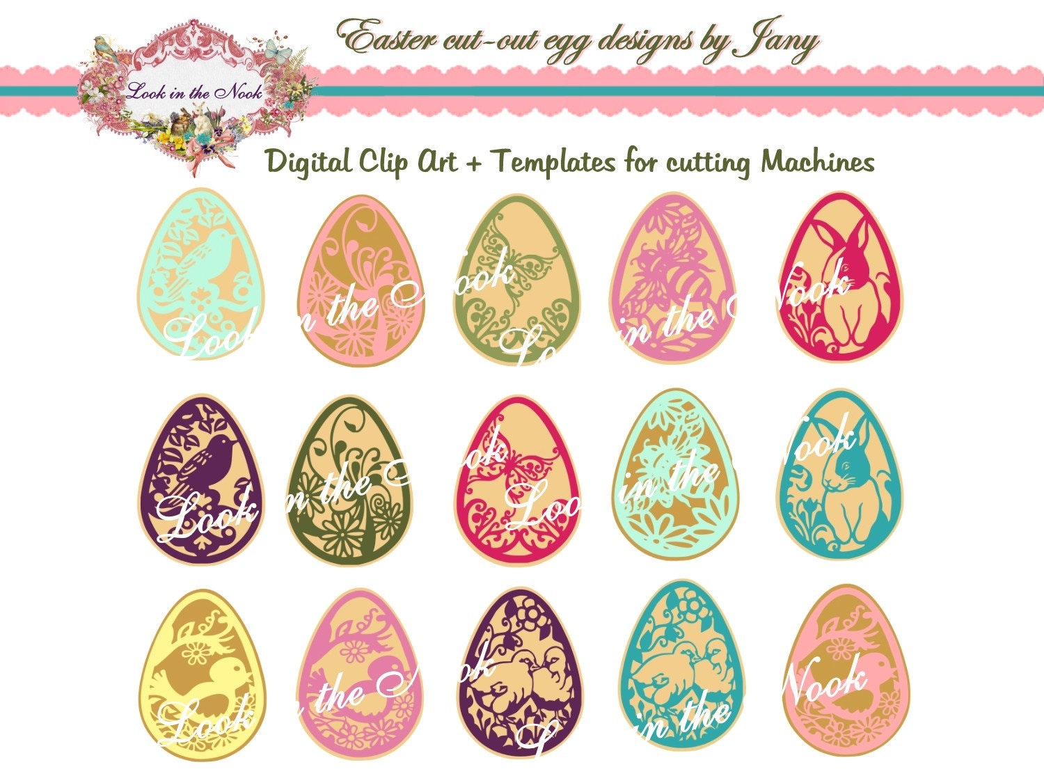 7 Easter Egg Cut-out Graphic Designs Easter Clip Art JPEG