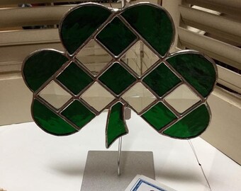 St. Patricks day stained glass Shamrock suncatcher wall