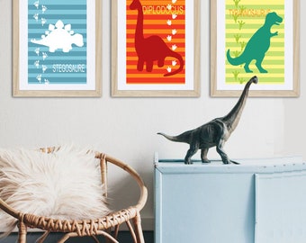 3 posters of dinosaurs in colors dinosaur wall decor boy