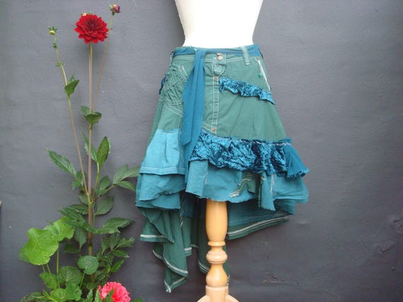 Recycled teal skirt up cycled skirt woman's clothing