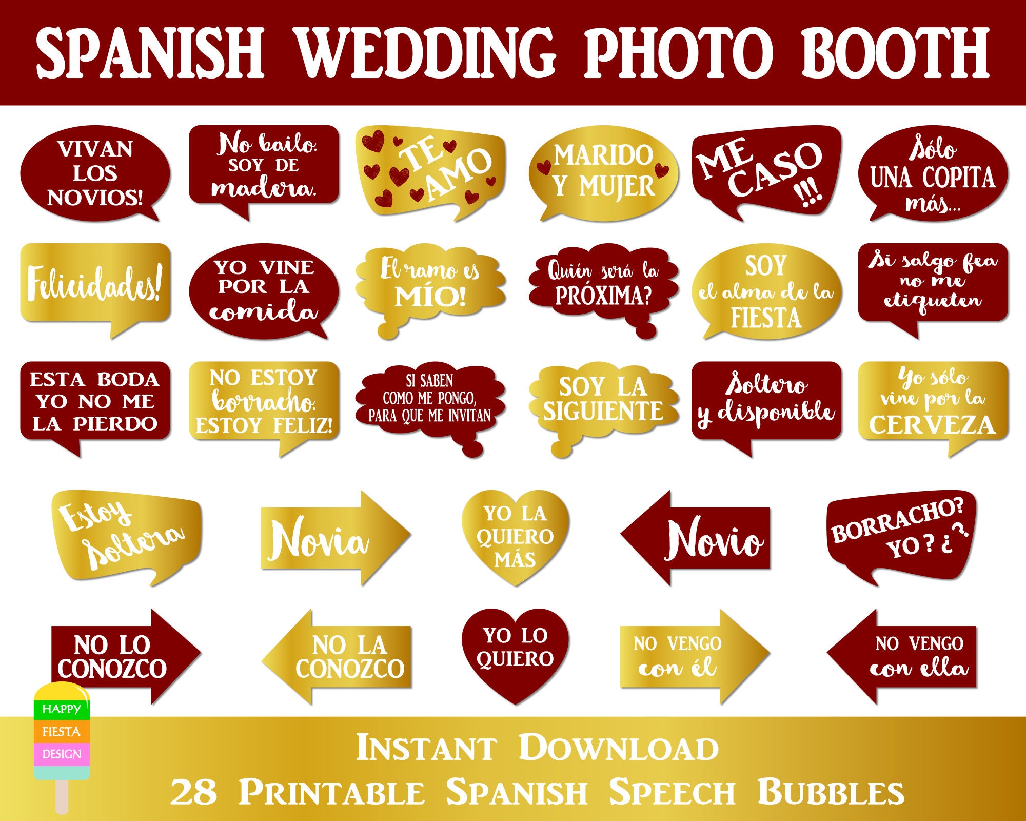 PRINTABLE Spanish Photo Booth Props-Spanish Wedding Photo