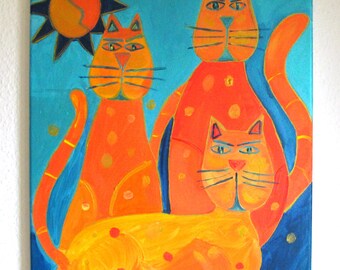 Tableau Chats colorés Tableau moderne chats abstraits