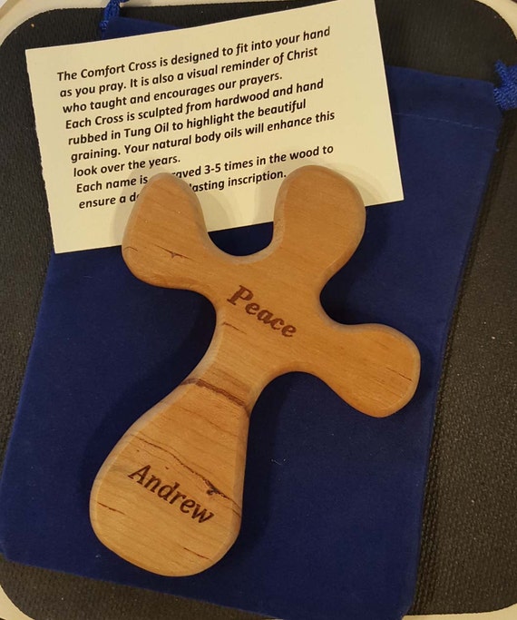 Palm Cross / Comfort Cross in Hardwood with free name