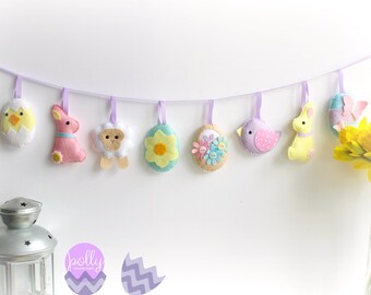 Felt Easter Friends Garland. Handmade set of 9 Easter