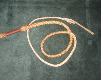 NEW Black Leather BULL WHIP with Wood Wooden Handle