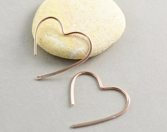 Rose Gold Heart Hoops Large Heart Earrings Bridesmaid
