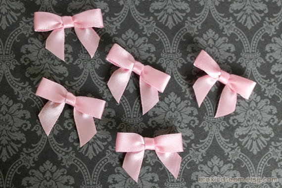 48 Mini PINK Satin Bows Ready for crafting
