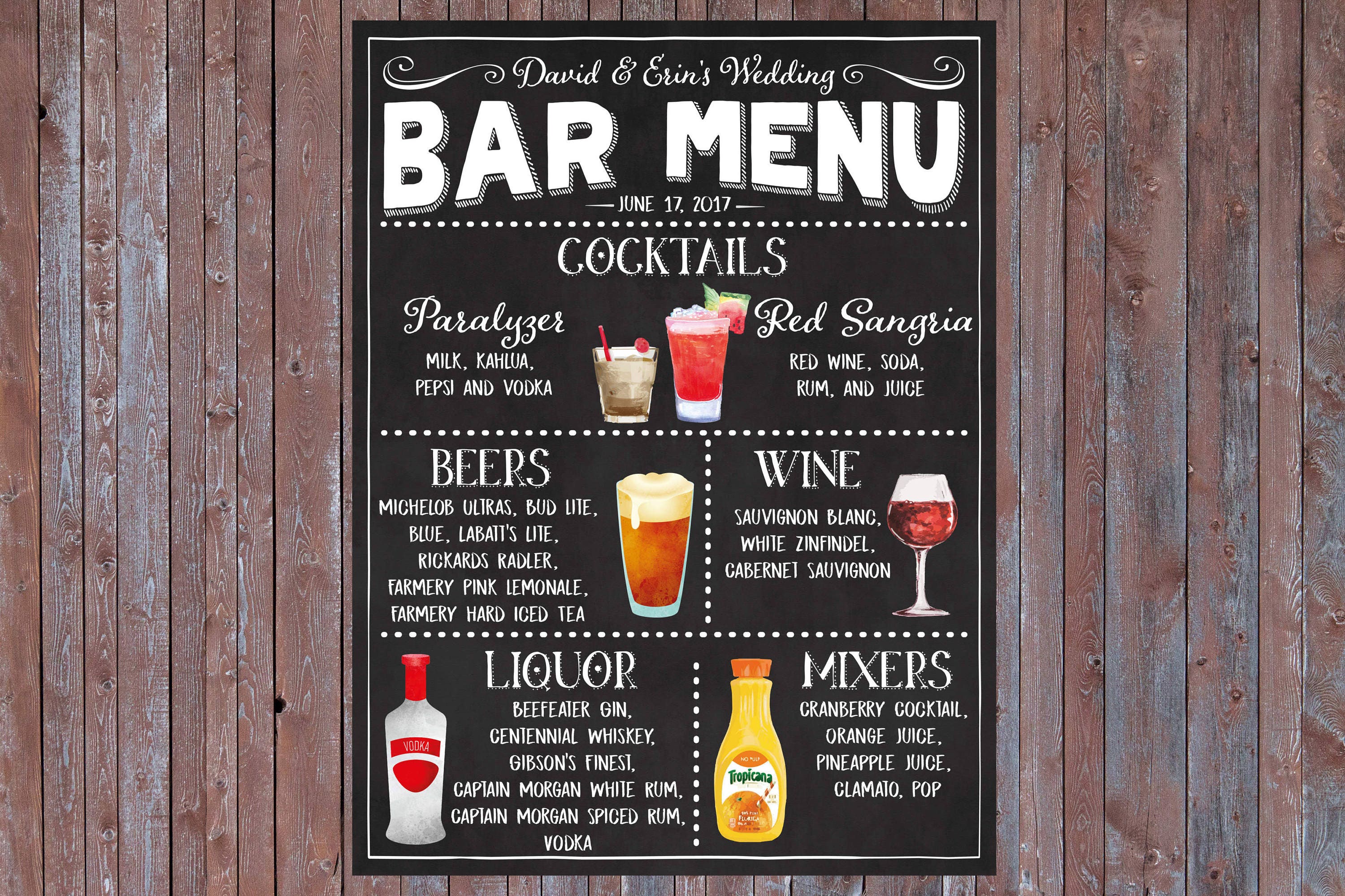 18x24 Personalized Bar Menu Custom Bar Sign Chalkboard