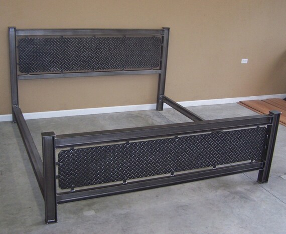 Industrial steel structural I beam bed frame diamondplate