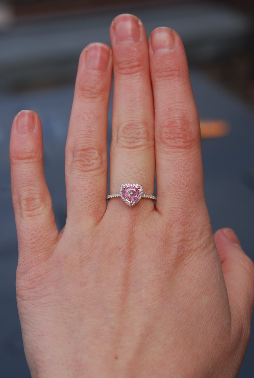 Pink heart sapphire engagement ring. White gold engagement ring. 1.02ct ...