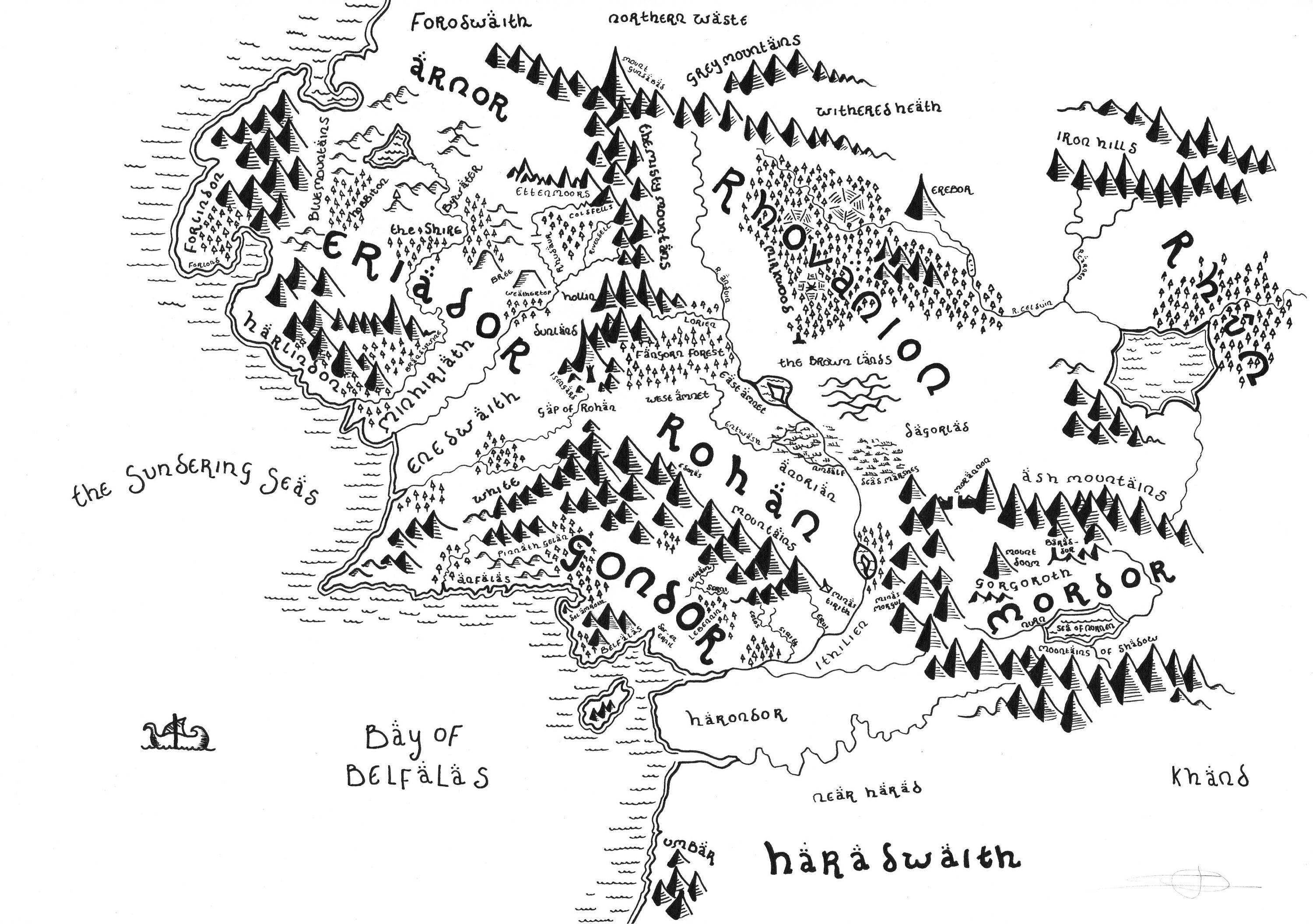 Tolkien's Middle-Earth Bespoke Hand-Drawn Map
