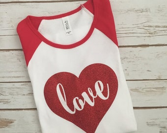 Women's Valentine's Pink Raglan Shirt Split Heart