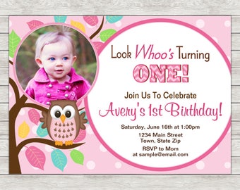 Owl 1st Birthday Invitation PRINTABLE Girl / Boy 1st
