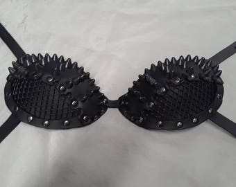 FULL STUD Leather Bra with Suede Lining