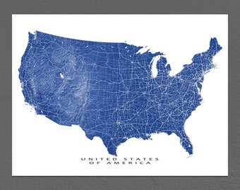 Large USA Map Heart Map. Bright Watercolor Style. Custom