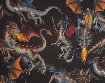 Cotton dragon fabric | Etsy