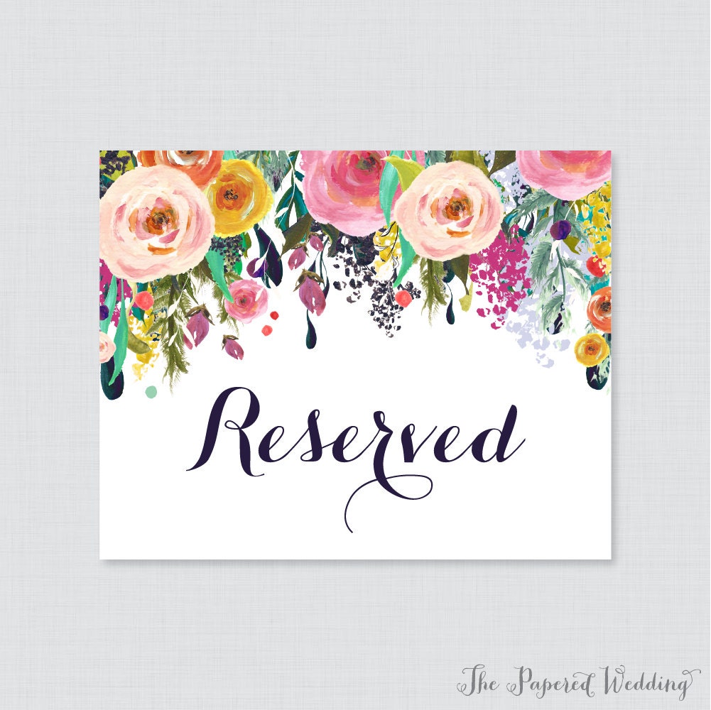 Printable Wedding Reserved Sign Floral Reserved Seating Sign
