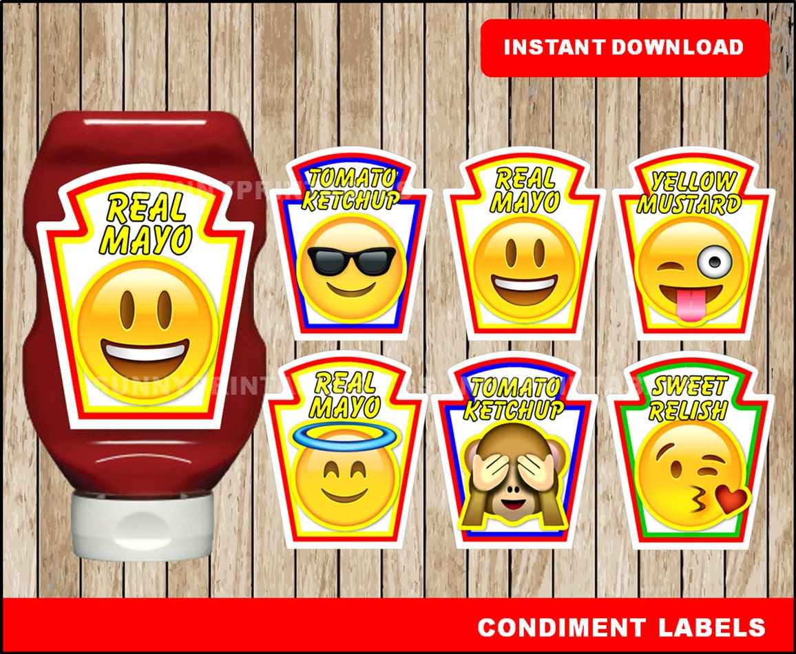 Emoji condiments labels printable Emojis condiments labels