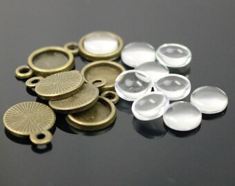 Pendant CROWN Bezels with GLASS Magnifying Domes Cabochon 5