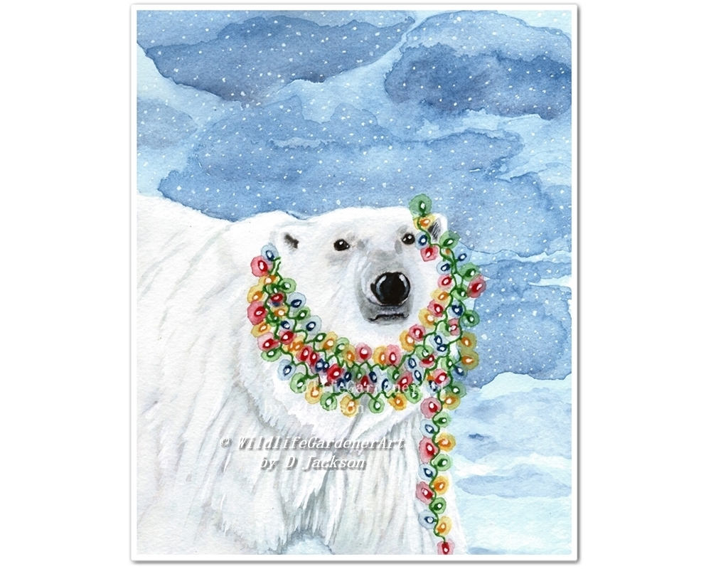Christmas Polar Bear Watercolor Art Print Whimsical Christmas