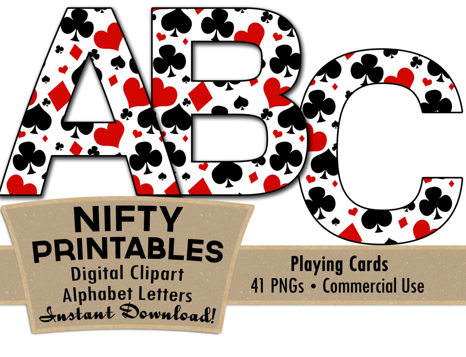 Casino Alphabet Letters Set Playing Cards Red Black and