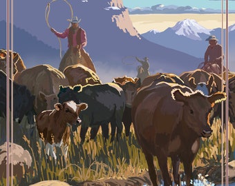 Cattle drive art | Etsy