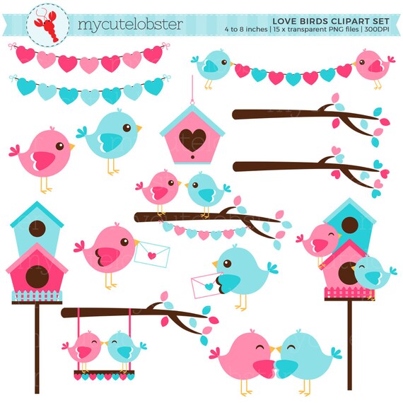 Love Birds Clipart Set clip art set of birds love cute