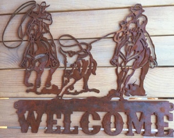 Team Roping drawing of rodeo cowboys team roping at the