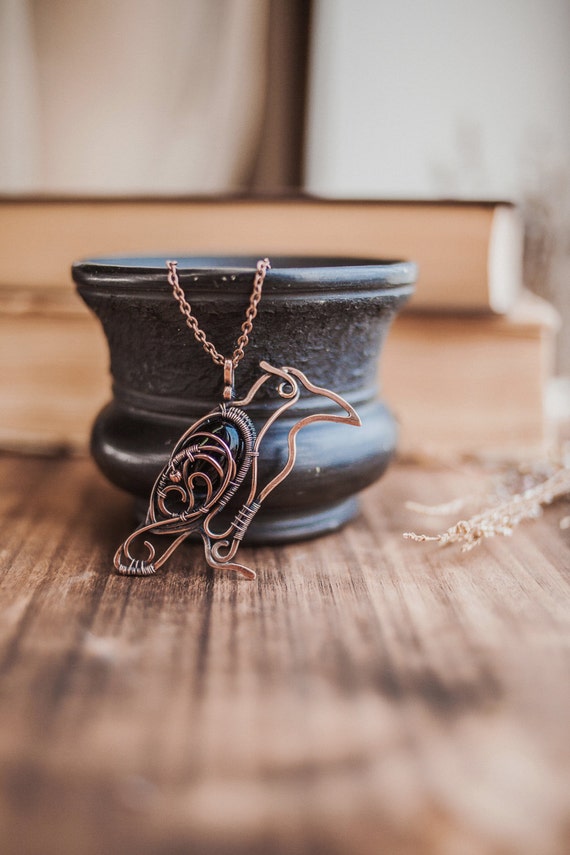 Raven necklace Crow wire copper jewelry wire wrapped