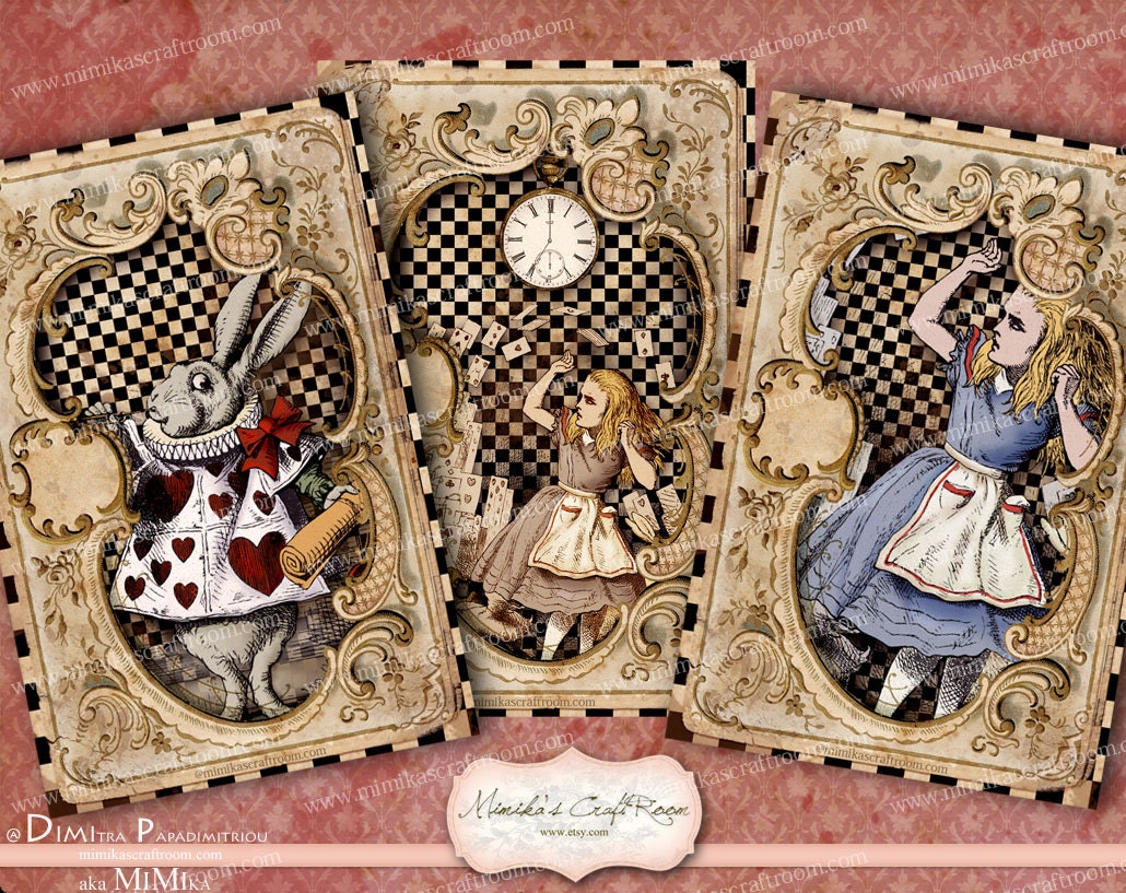 Alice in Wonderland Card. Digital Paper 4x6 inches instant