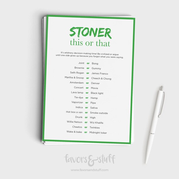 Stoner Game This or That Game for Pot Lovers Puff Puff
