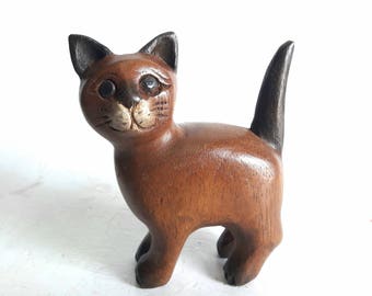 Carved wooden cat | Etsy