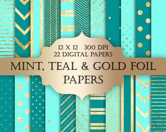 Gold Foil Botanical Digital Papers black white gold vintage