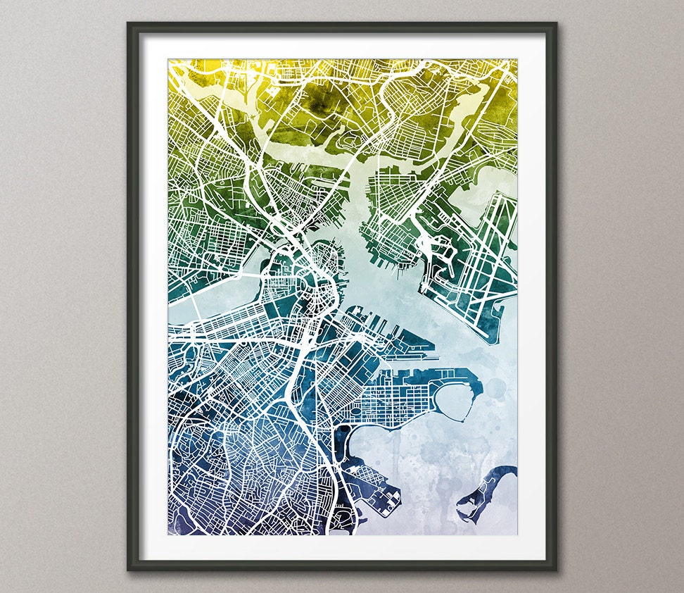 Boston Map Boston Massachusetts City Street Map Art Print