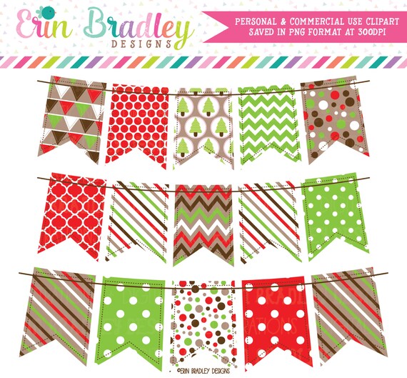 Christmas Bunting Clipart Instant Download Holiday Graphics