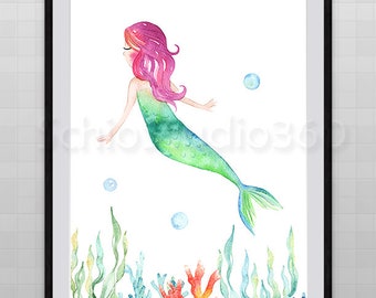 Mermaid watercolor | Etsy