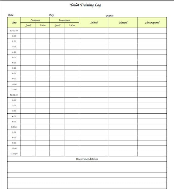 Fillable Toilet Training Log / PDF/ Digital Health forms/