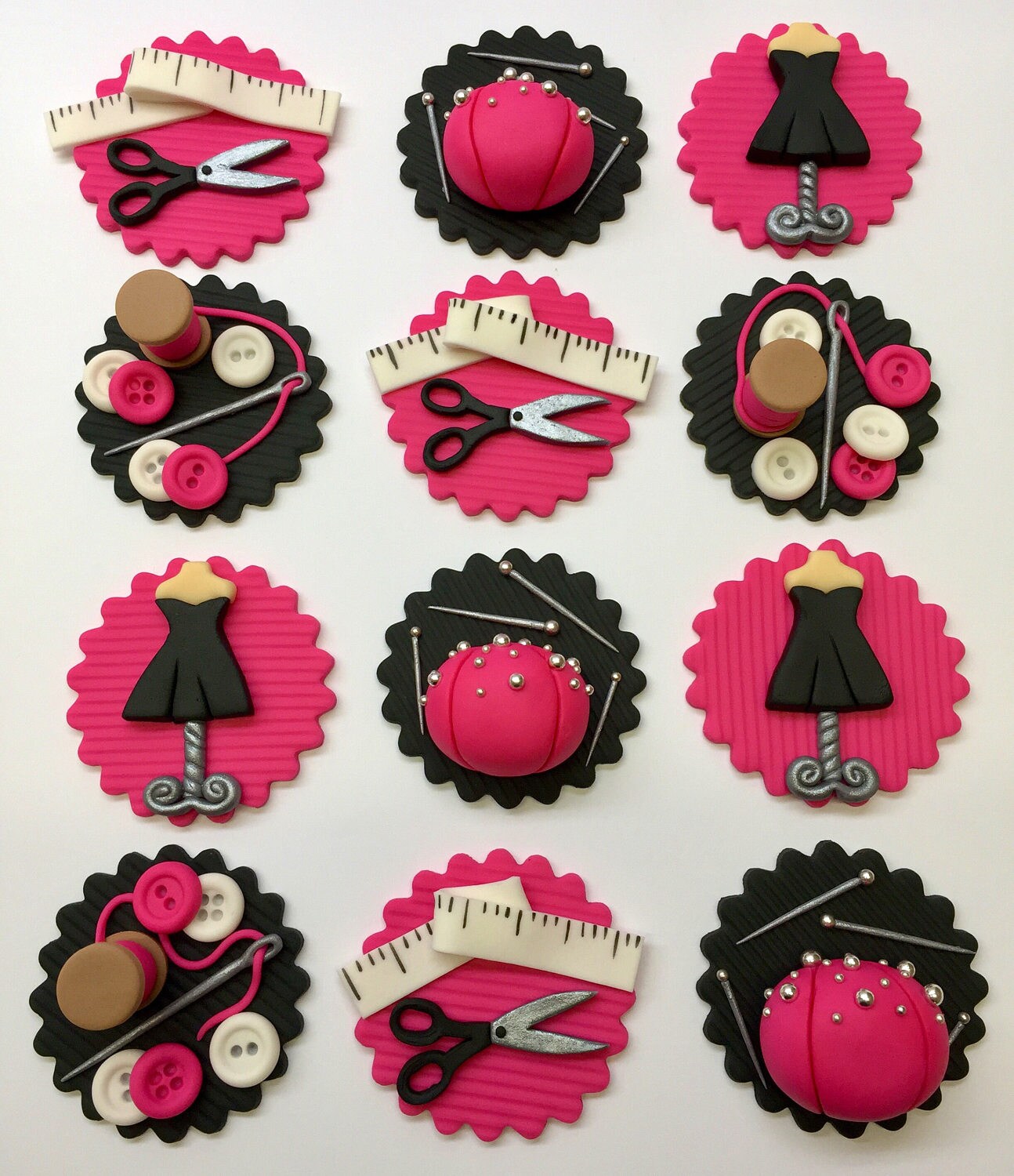 12 Fashion Design Sewing Fondant Cupcake Toppers Edible