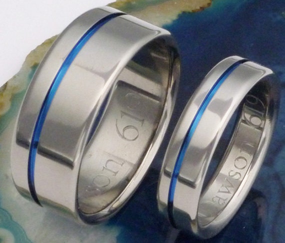 Original Thin Blue Line Titanium Wedding Band Set Matching