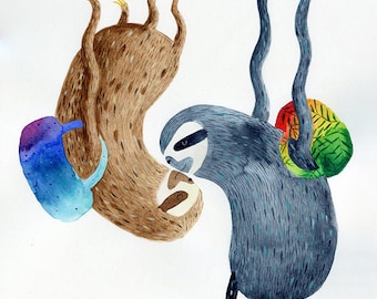 Party sloth A4 print.