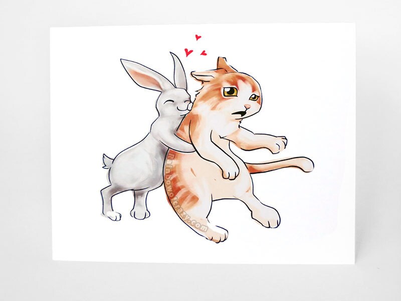 Funny Cat Card Bunny Rabbit I Love You Happy Anniversary