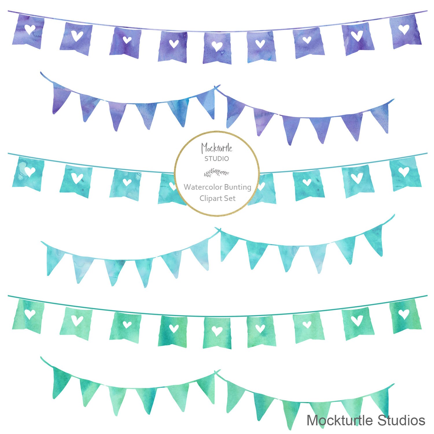 Watercolor Bunting Flags Clipart 12 images 300dpi PNG